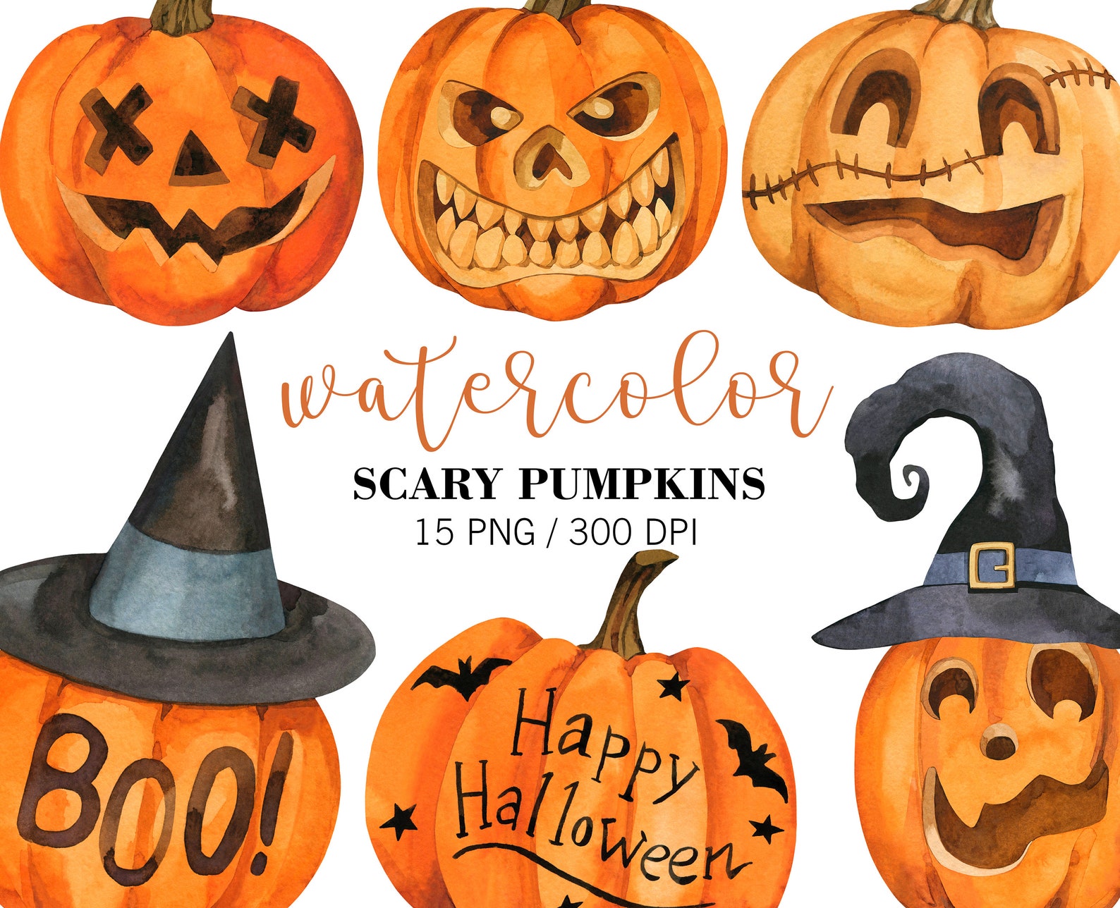Watercolor Halloween Pumpkin Clipart Pumpkin PNG Fall - Etsy