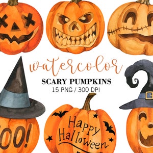 Watercolor Halloween Pumpkin Clipart, Pumpkin PNG, Fall Clipart ...