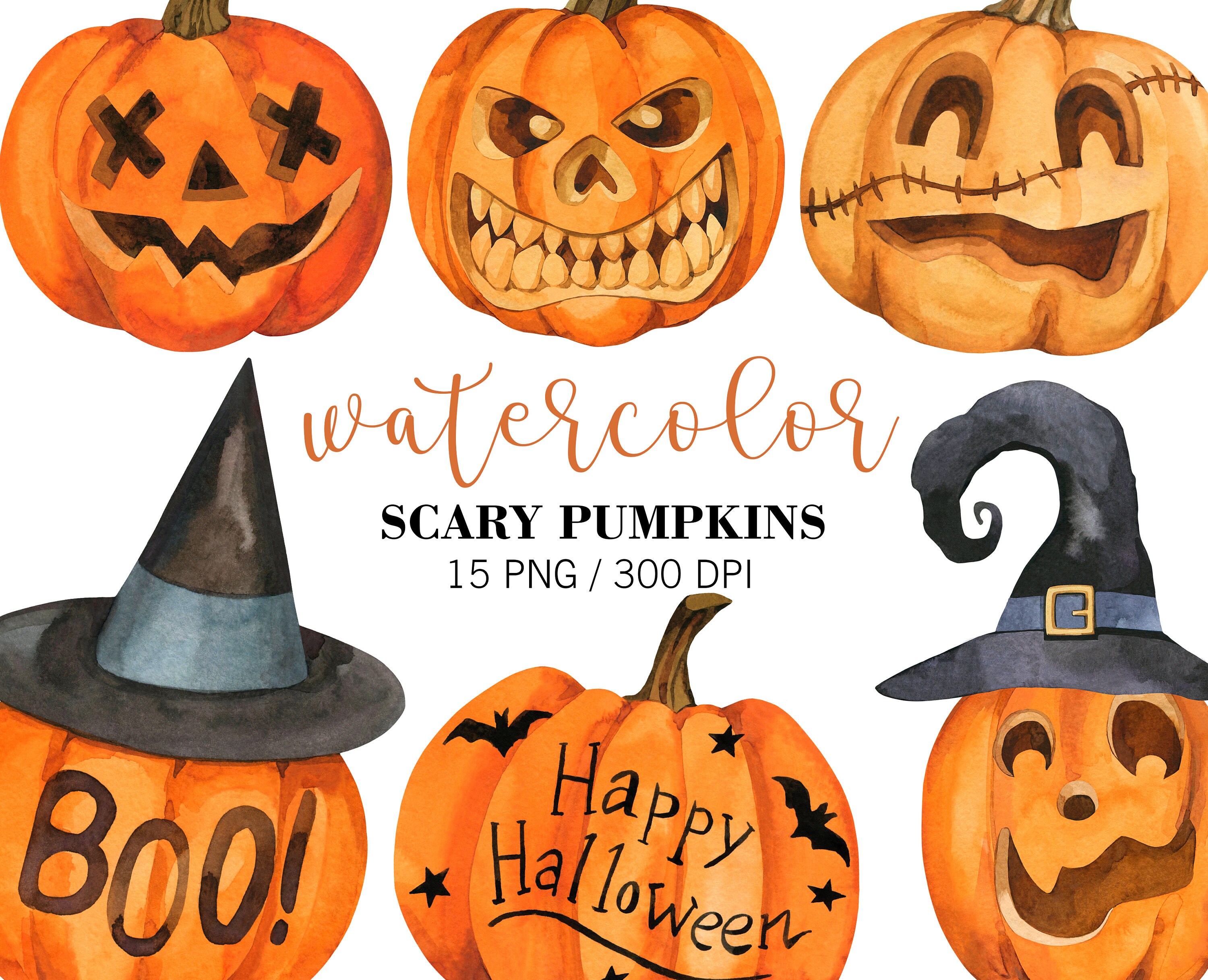Watercolor Halloween Pumpkin Clipart Pumpkin PNG Fall - Etsy