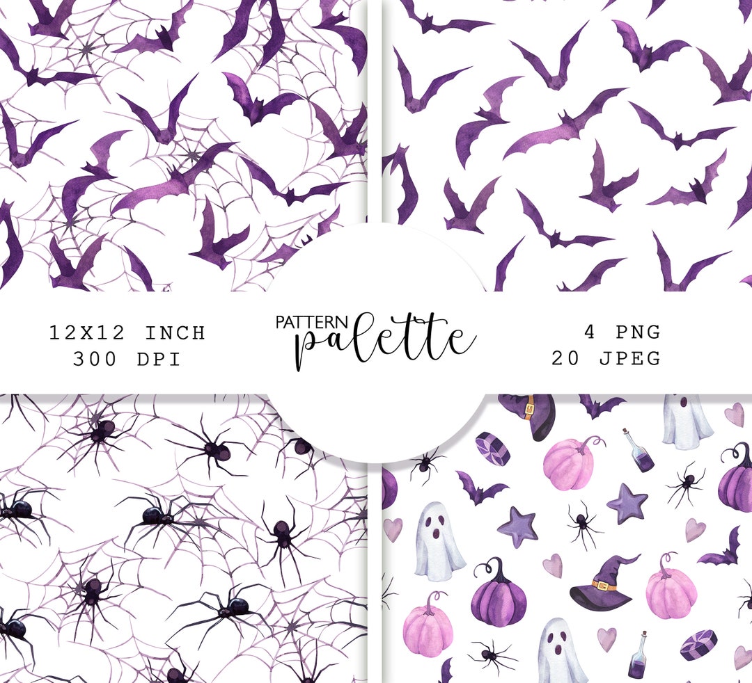 Watercolor Halloween Seamless Patterns, Halloween Digital Paper, PNG ...