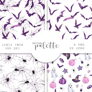 Watercolor Halloween Seamless Patterns, Halloween Digital Paper, PNG ...
