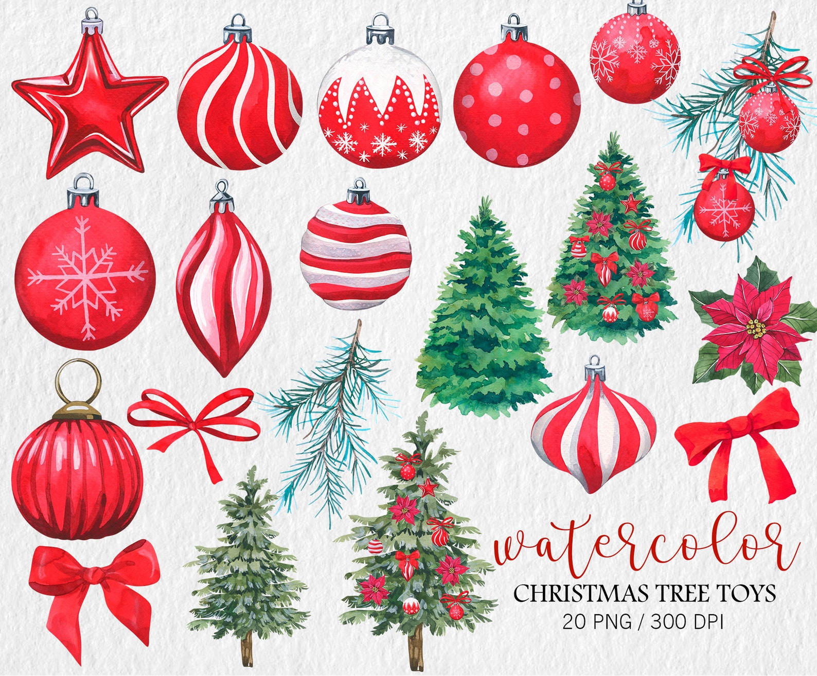 Christmas Tree Toys Clipart Christmas Decor Clipart Red - Etsy