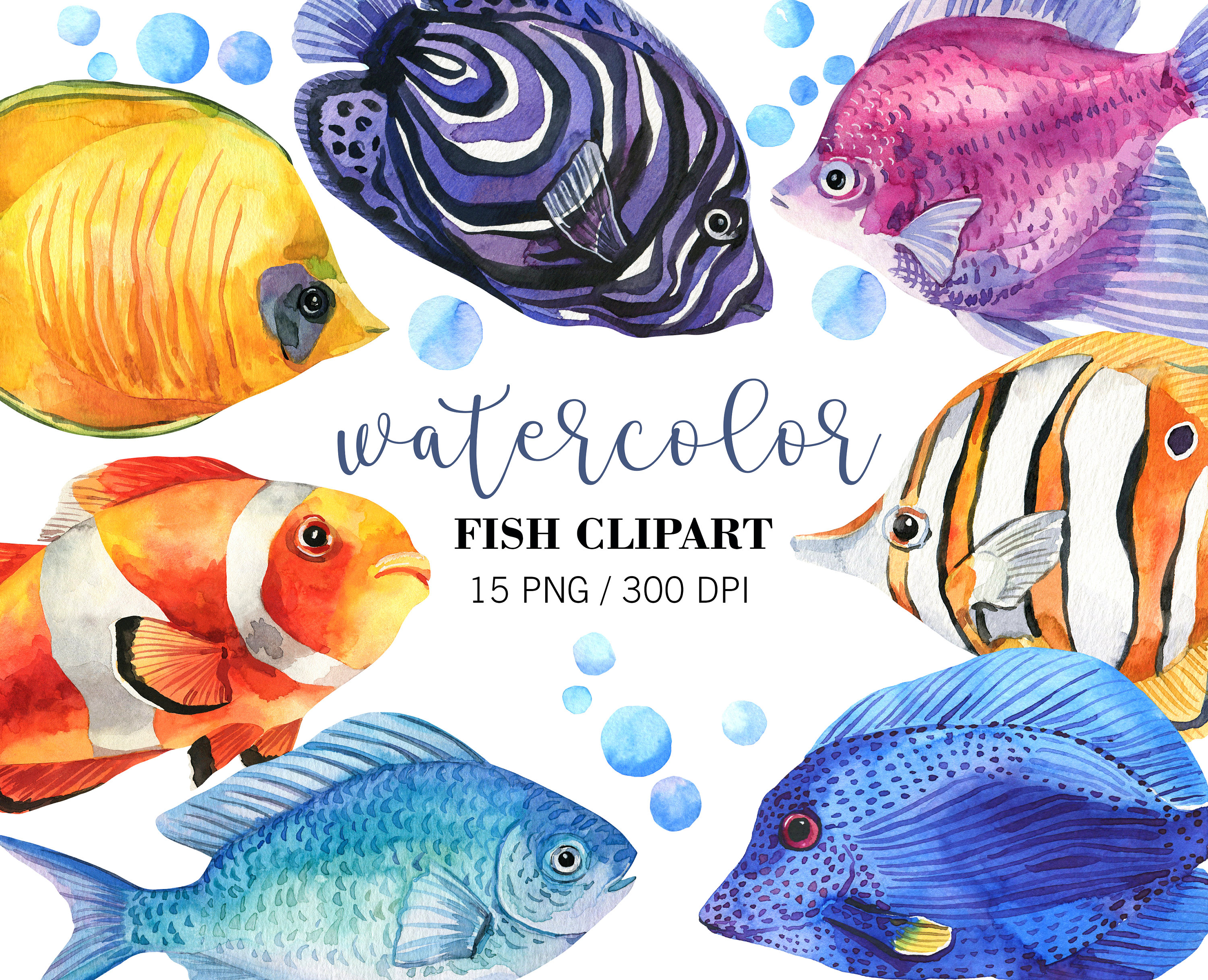 Watercolor Coral Reef Fish Clipart Ocean Clipart Sea Life - Etsy