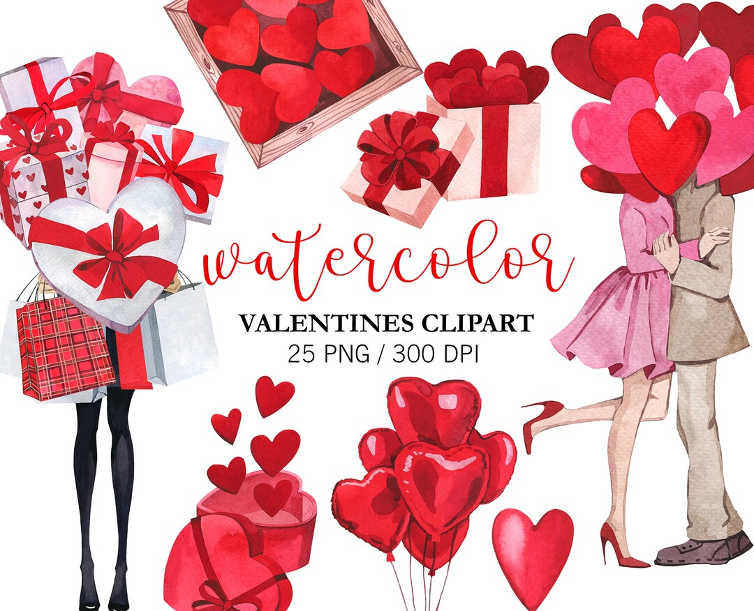 Watercolor Valentines Day Clipart, Love PNG, Valentine PNG, Heart ...