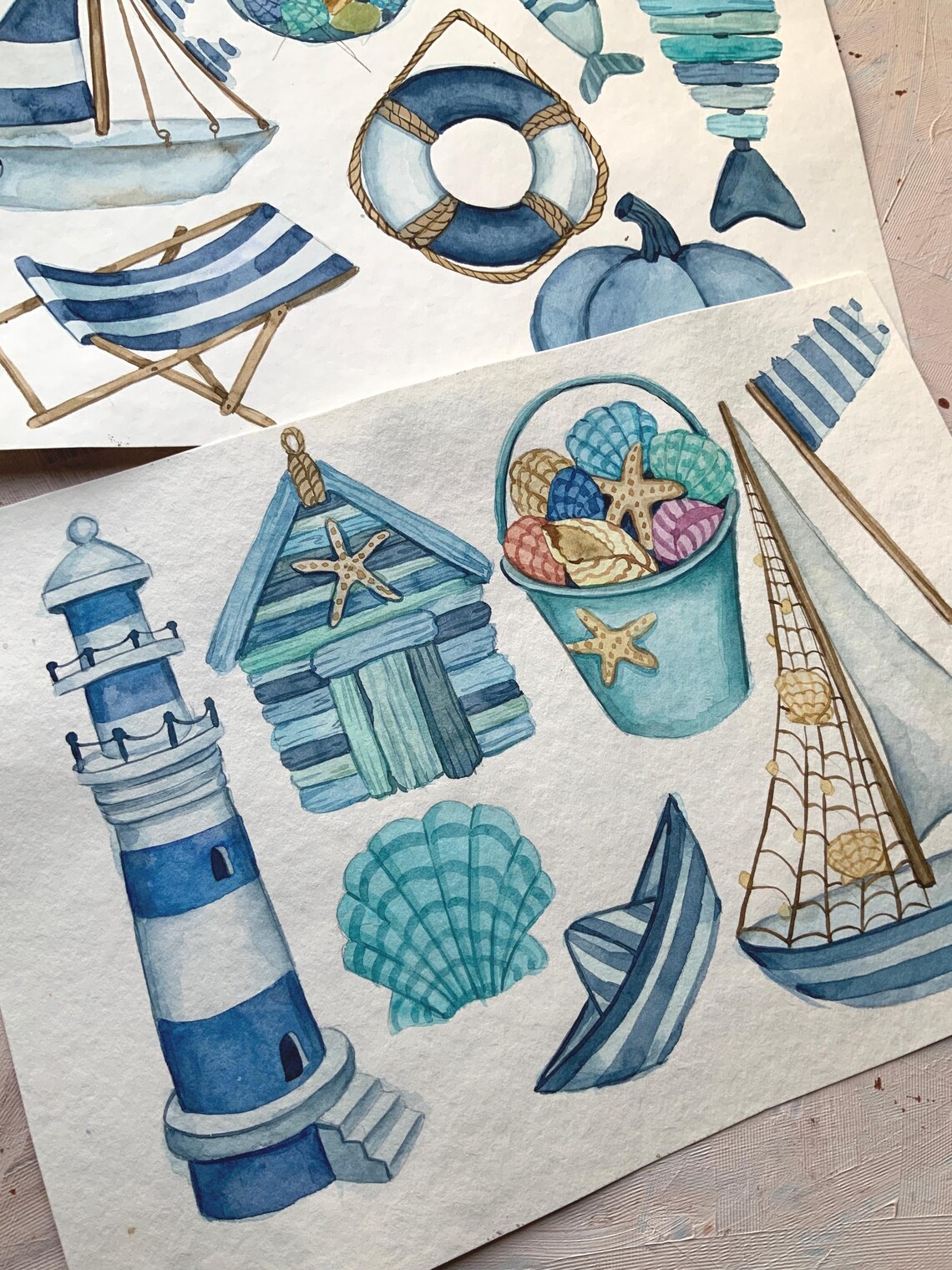 Watercolor Coastal Clipart, Beach Clipart, PNG, Travel Clipart ...