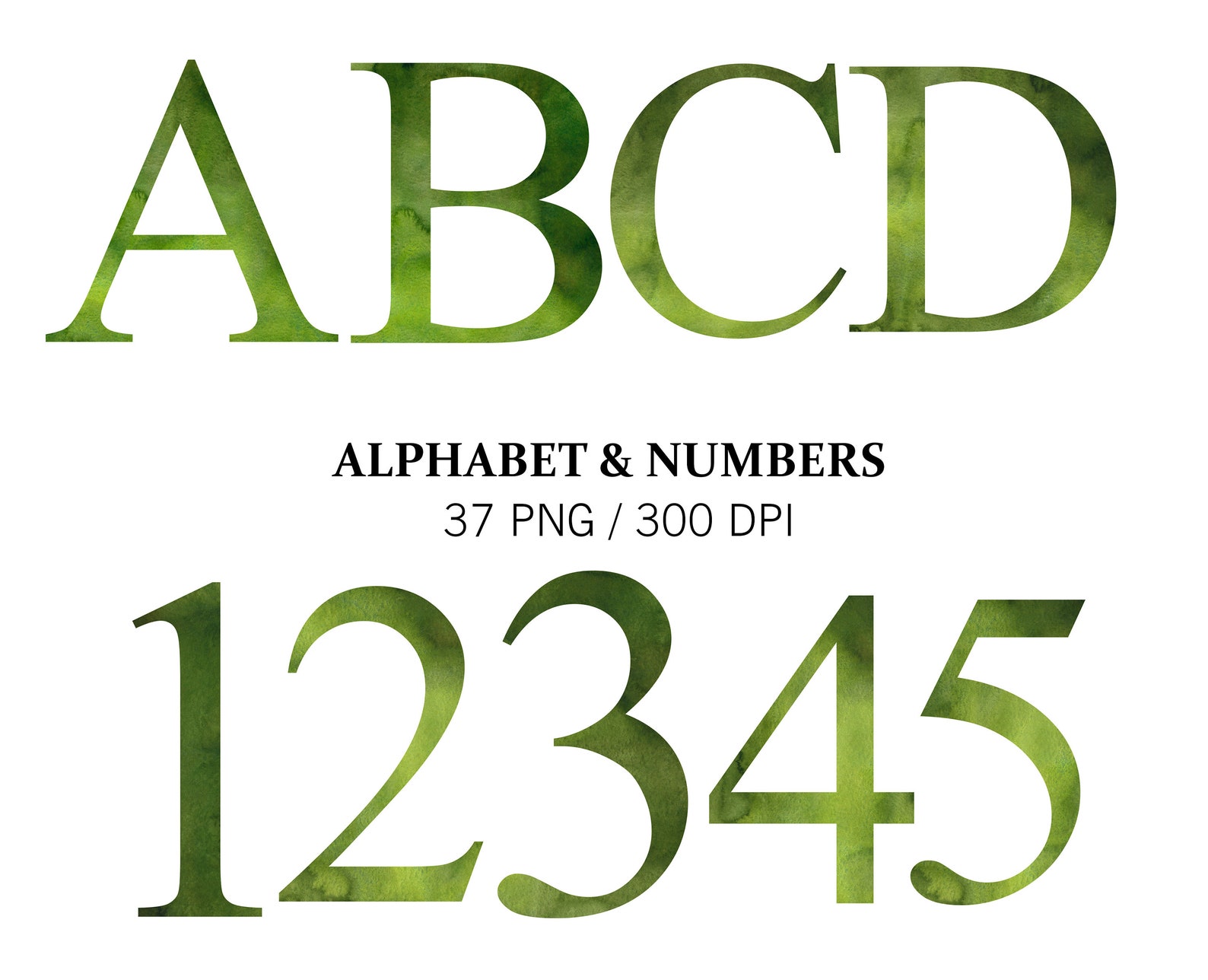 Watercolor Green Alphabet Clipart, Alphabet PNG, Green Separate Letters ...