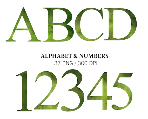 Watercolor Green Alphabet Clipart Alphabet PNG Green | Etsy