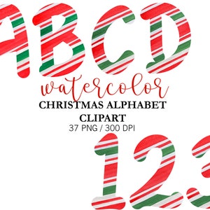 Watercolor Christmas Alphabet Clipart: Red & Green Letters, Numbers PNG ...