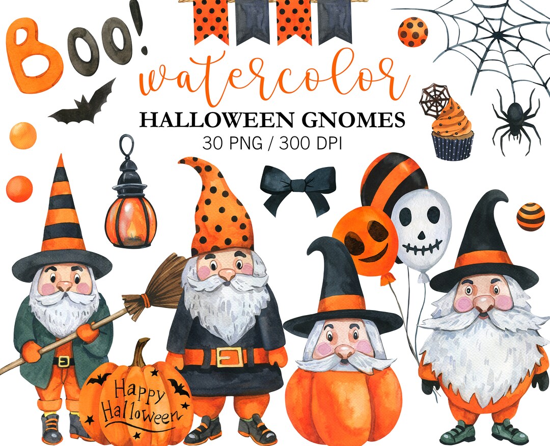 Watercolor Halloween Gnomes Clipart, Halloween Decor, Gnomes Graphics ...