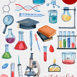Watercolor Chemistry Clipart Back to School PNG Laboratory Equipment ...