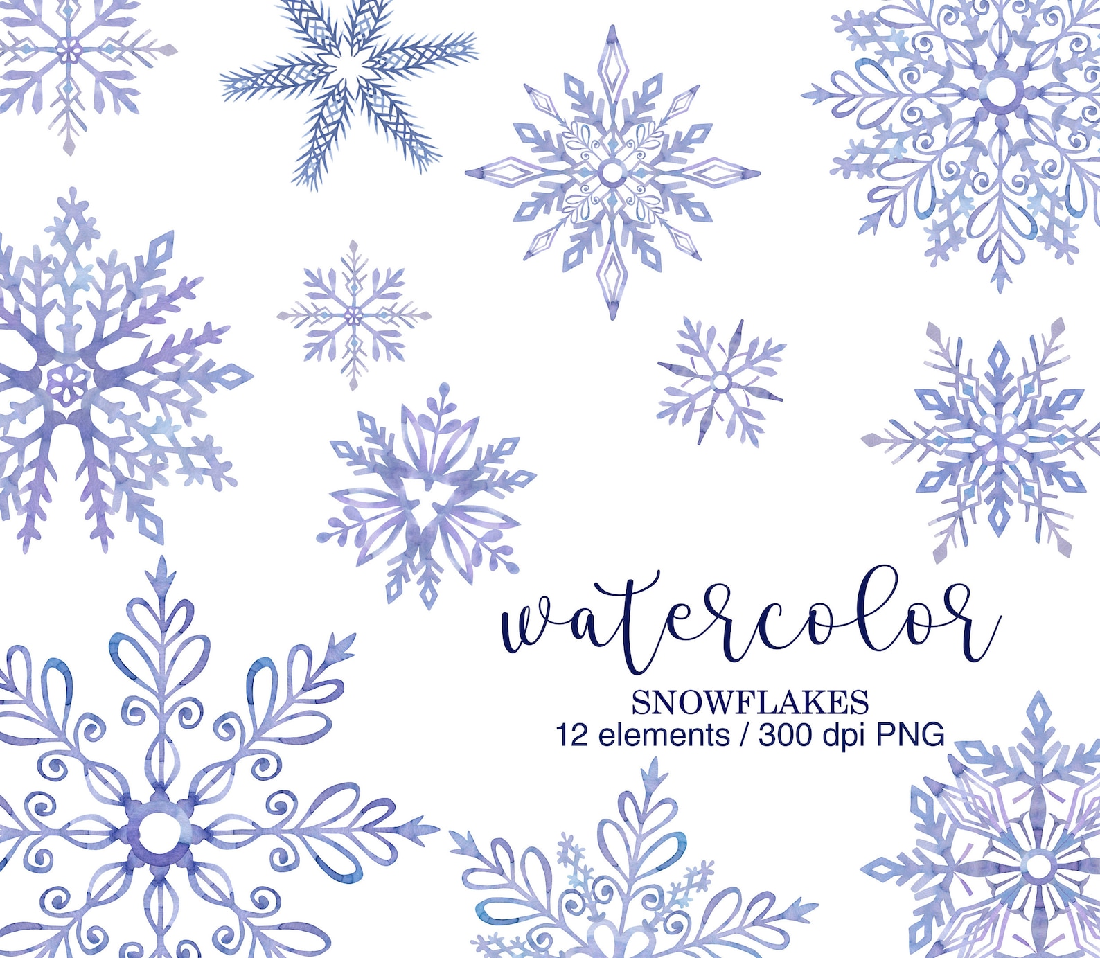 Watercolor Snowflakes Clipart Watercolor snow collection | Etsy