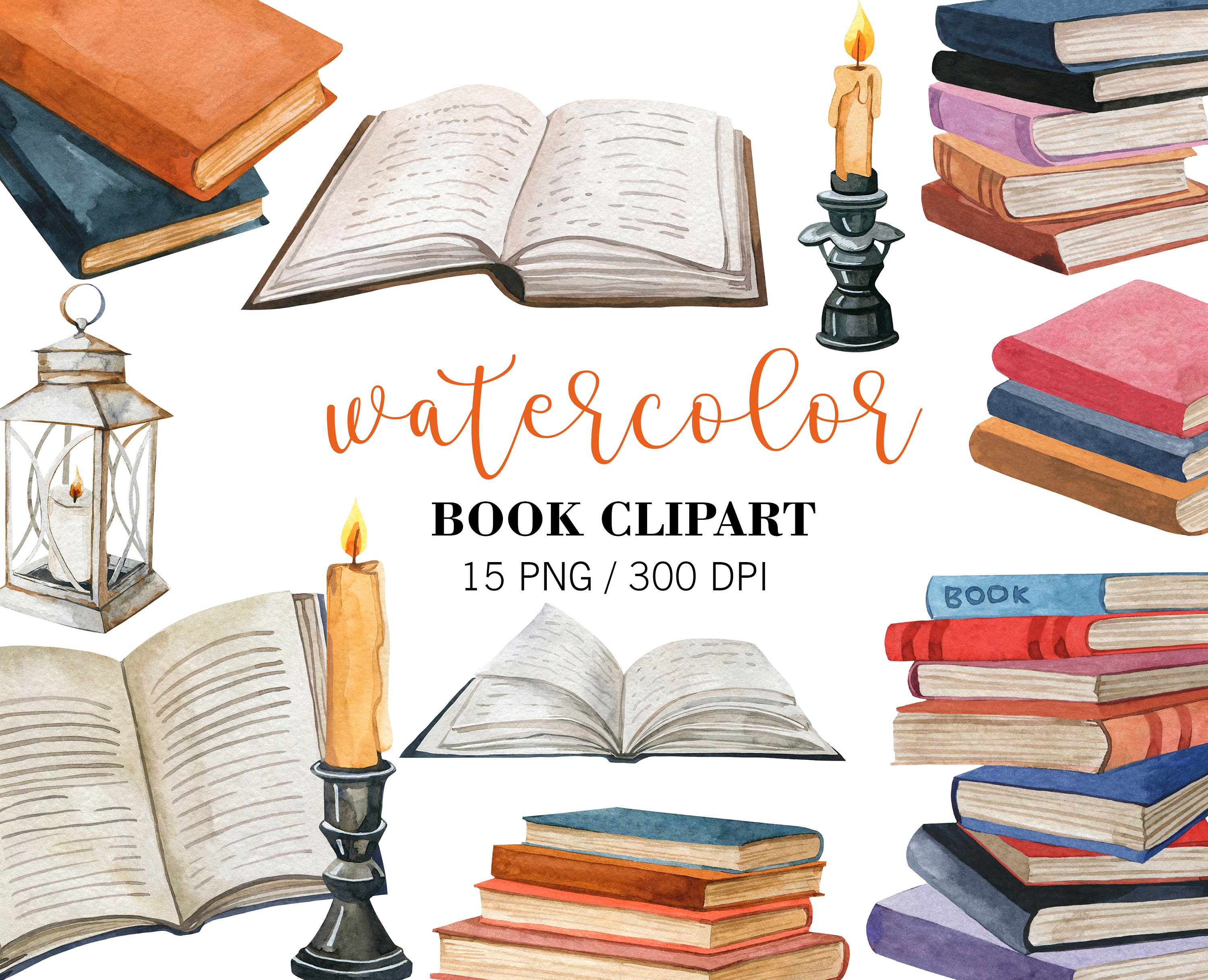 Watercolor Book Clipart Book Sticker PNG Back to School - Etsy