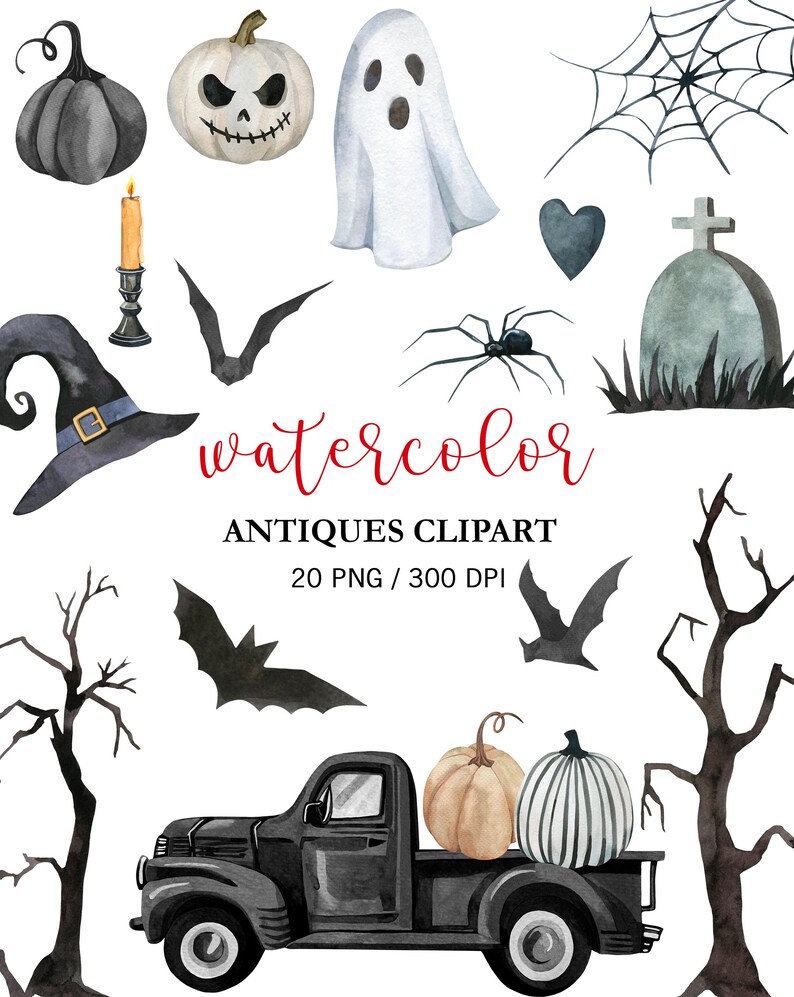 Watercolor Halloween Clipart, Fall Clipart PNG, Halloween Party Decor ...