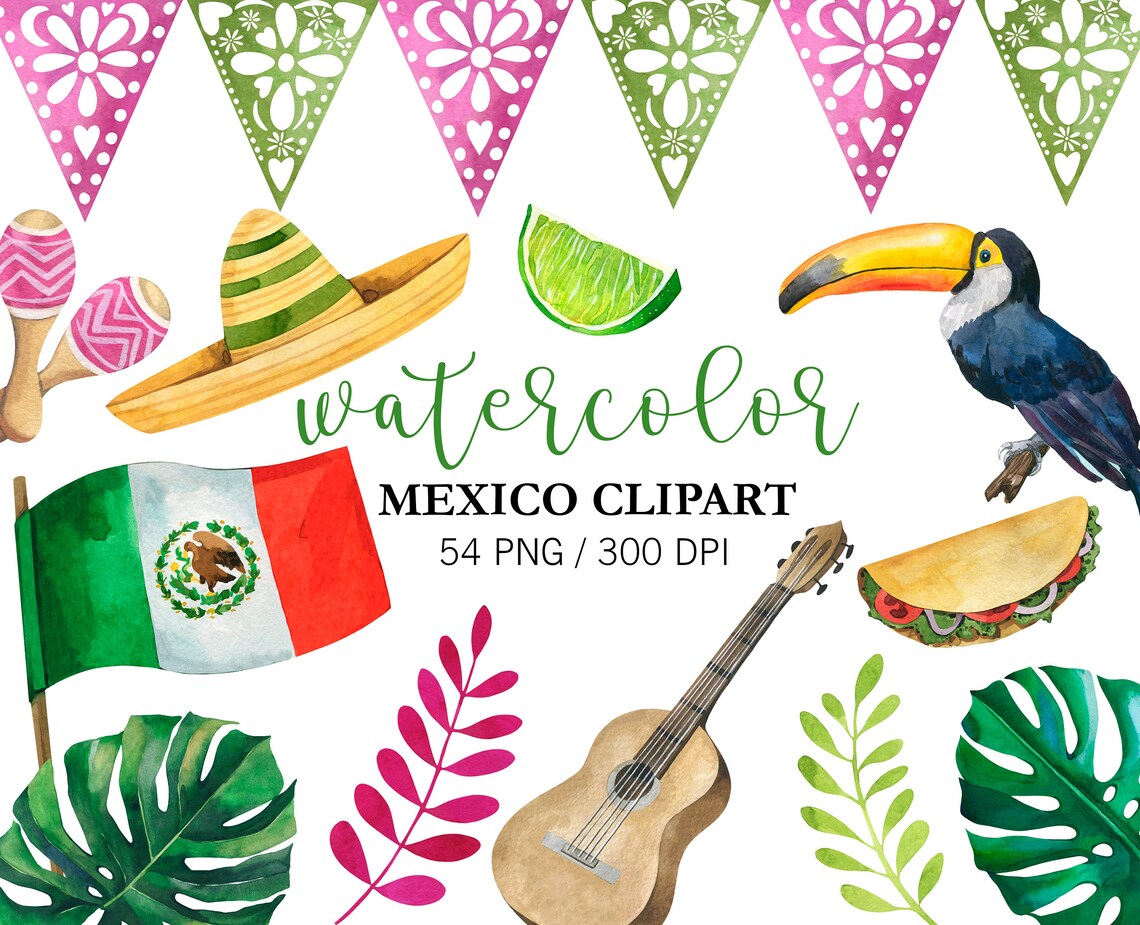 Watercolor Mexican Party Clipart Mexico Clipart Travel - Etsy