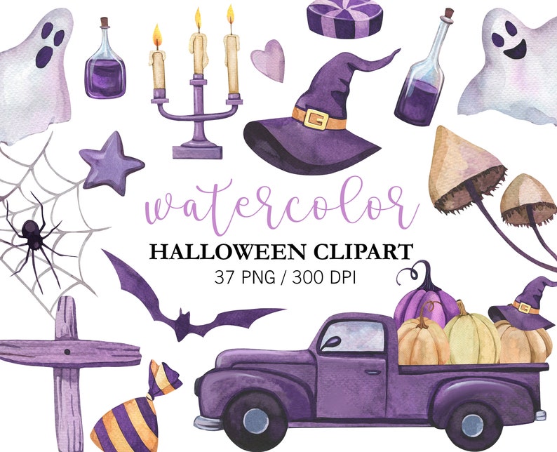 Watercolor Halloween Clipart Halloween Party Decor Fall - Etsy
