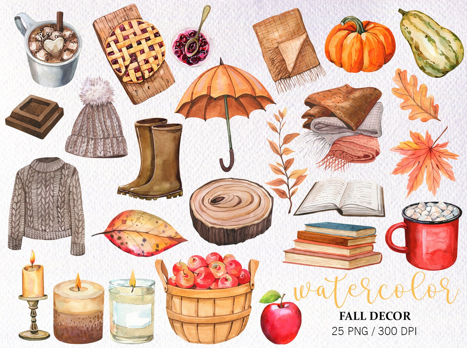 Watercolor Fall Decor Fall Clipart Cozy Autumn Planner - Etsy