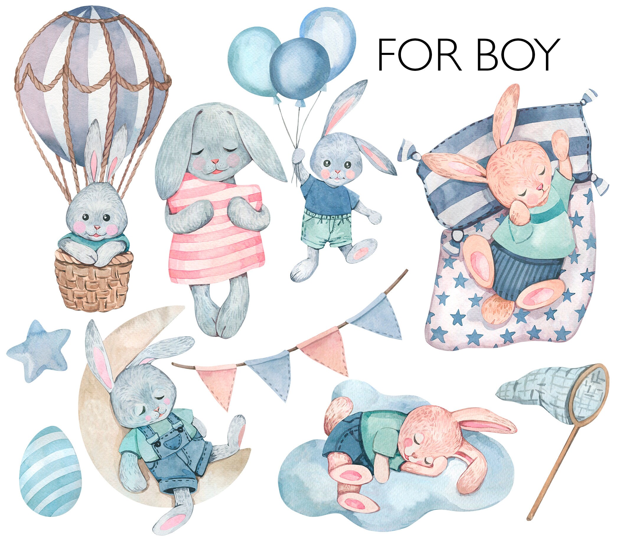 Watercolor Bunny Clipart Nursery Decor Easter Clipart - Etsy