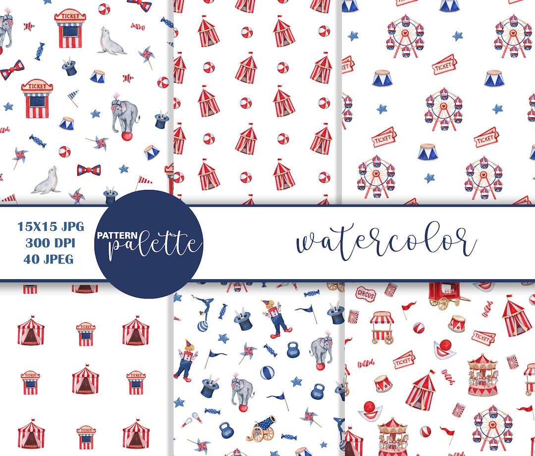 Watercolor Circus Seamless Patterns Watercolor Circus Digital Paper ...