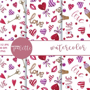 Watercolor Valentines Seamless Patterns, Hand Painted Love Pattern ...