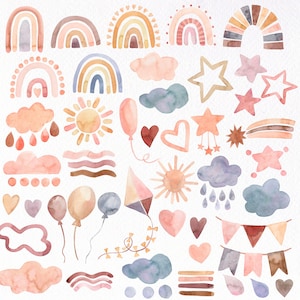 Watercolor Rainbow Clipart, Nursery Wall Art, Baby Shower Clipart, Boho ...