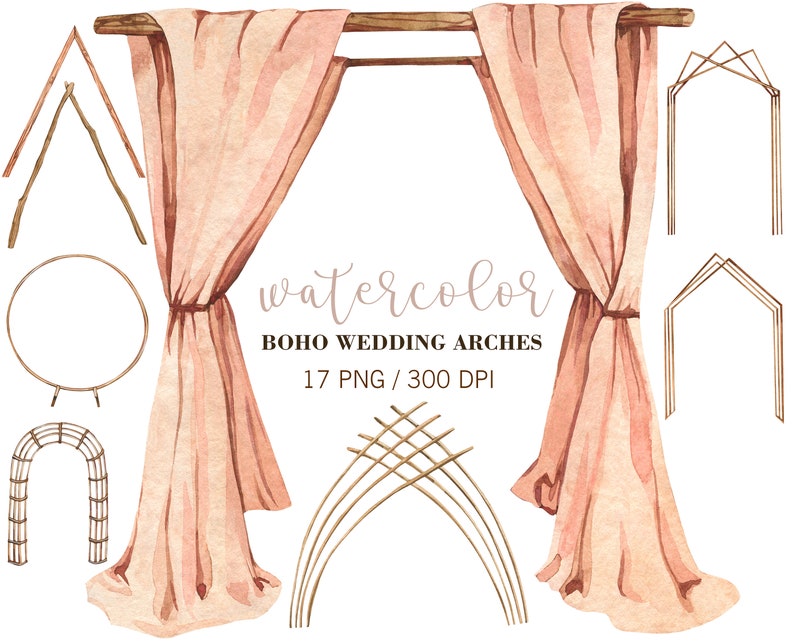 Wedding Watercolor Clipart Boho Wedding Arch Wedding Decor - Etsy