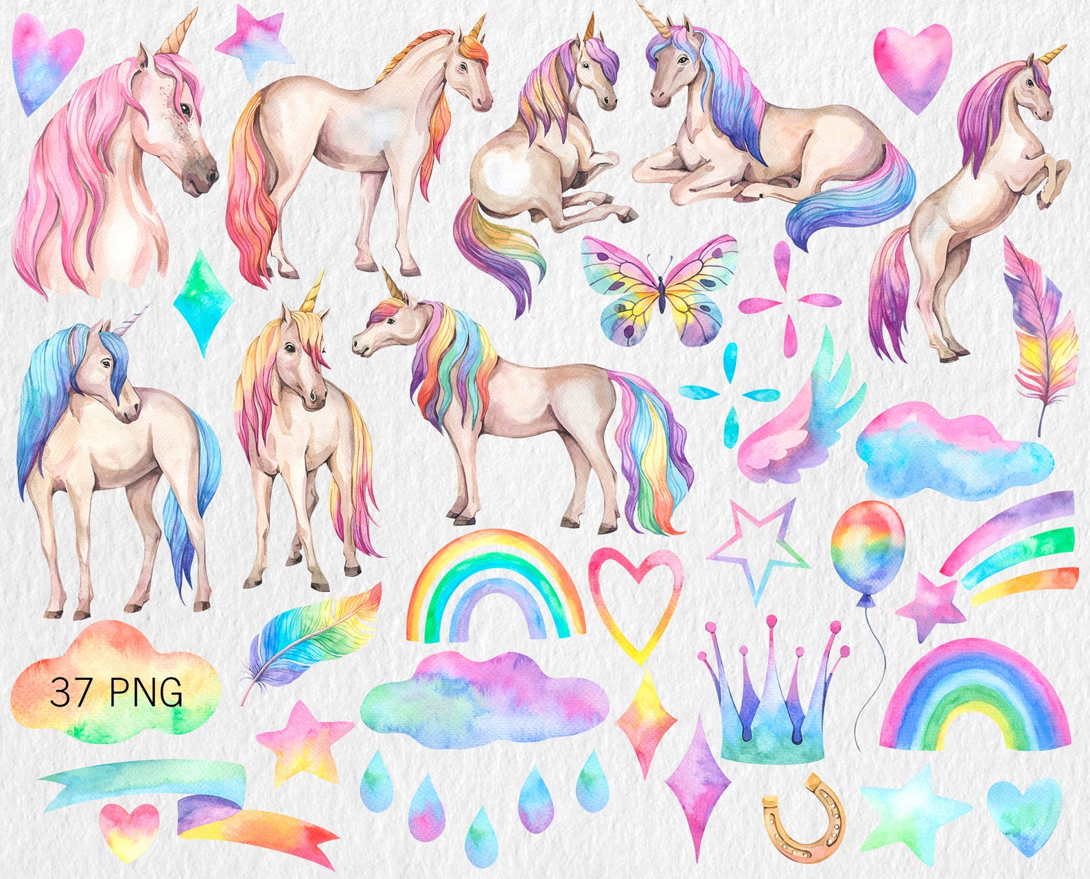 Watercolor Unicorn Clipart Unicorn Png Rainbow Unicorn - Etsy