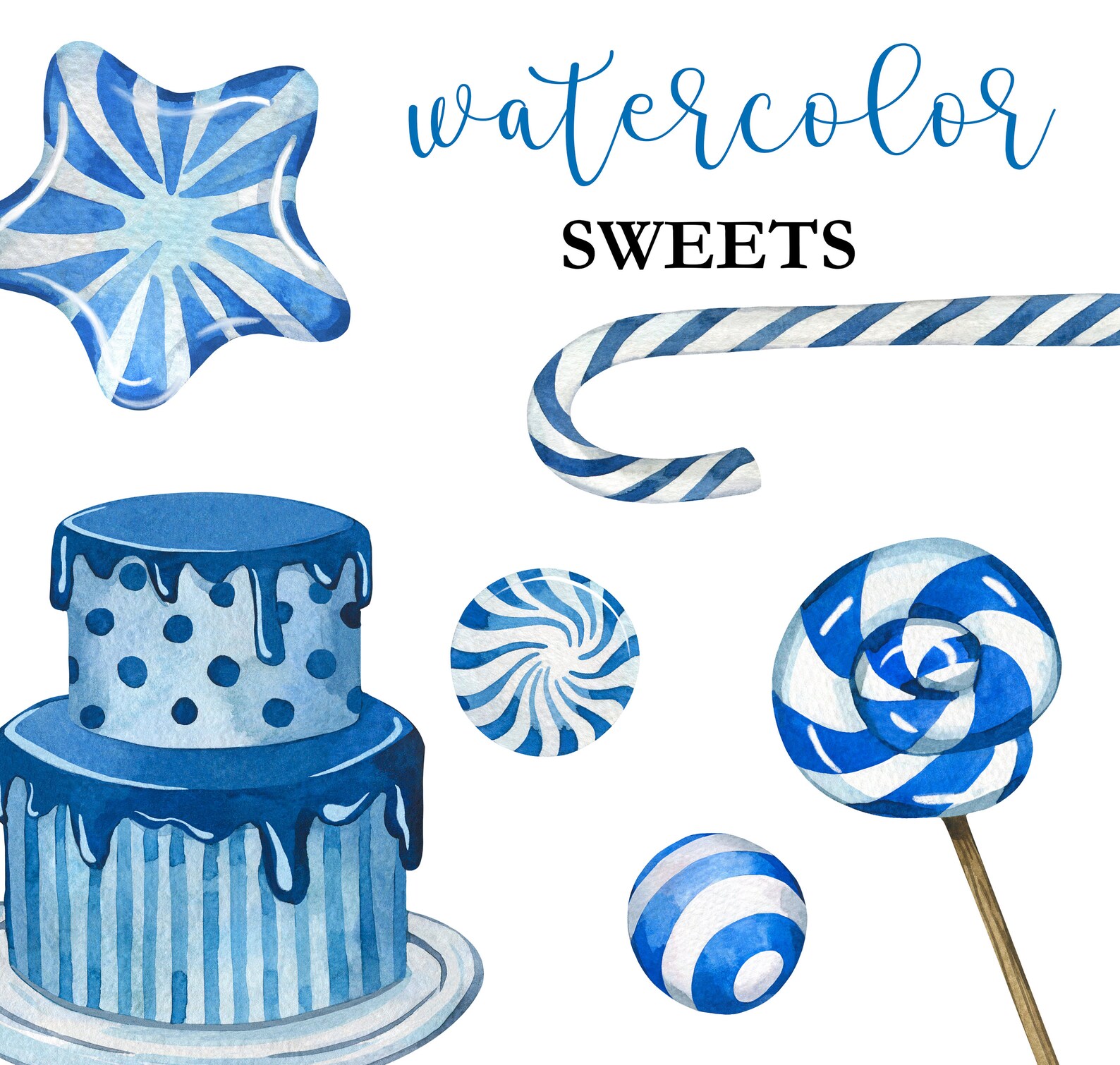 Watercolor Birthday Party Clipart BIG SET Birthday Blue - Etsy