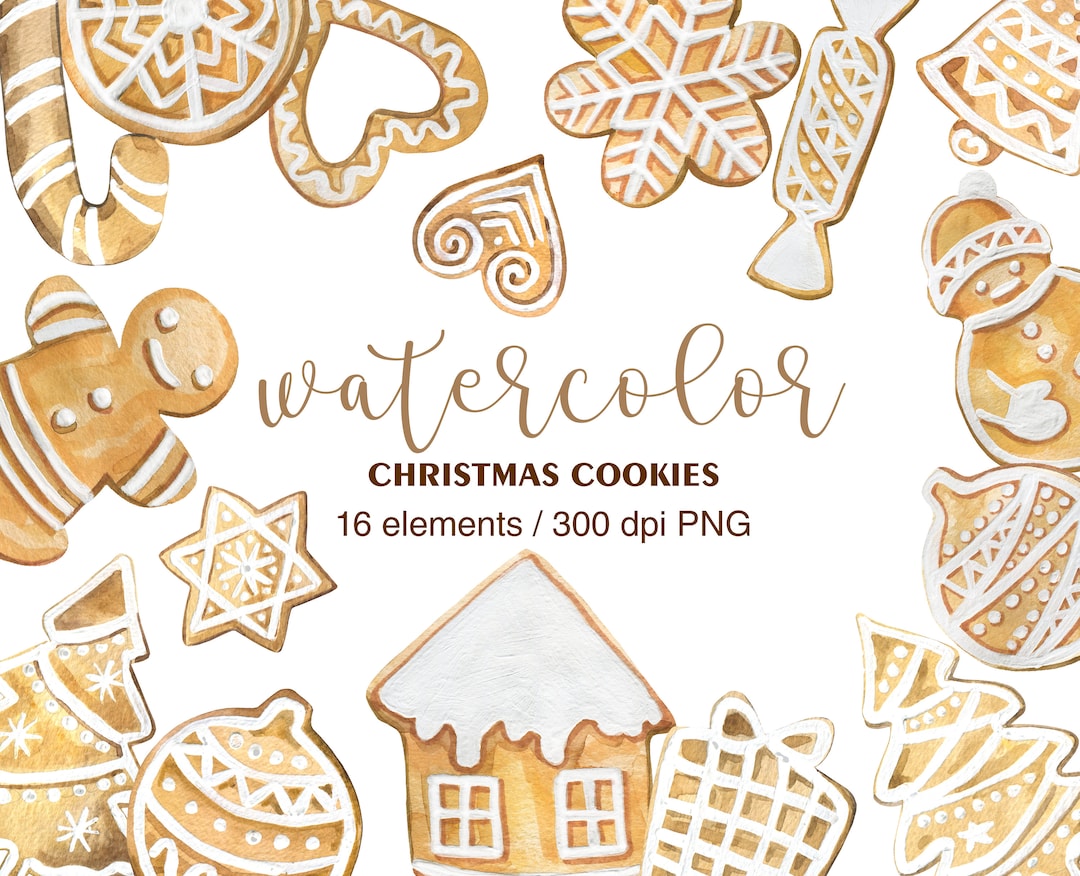 Christmas Gingerbread Watercolor Clipart, PNG, Watercolor Christmas ...