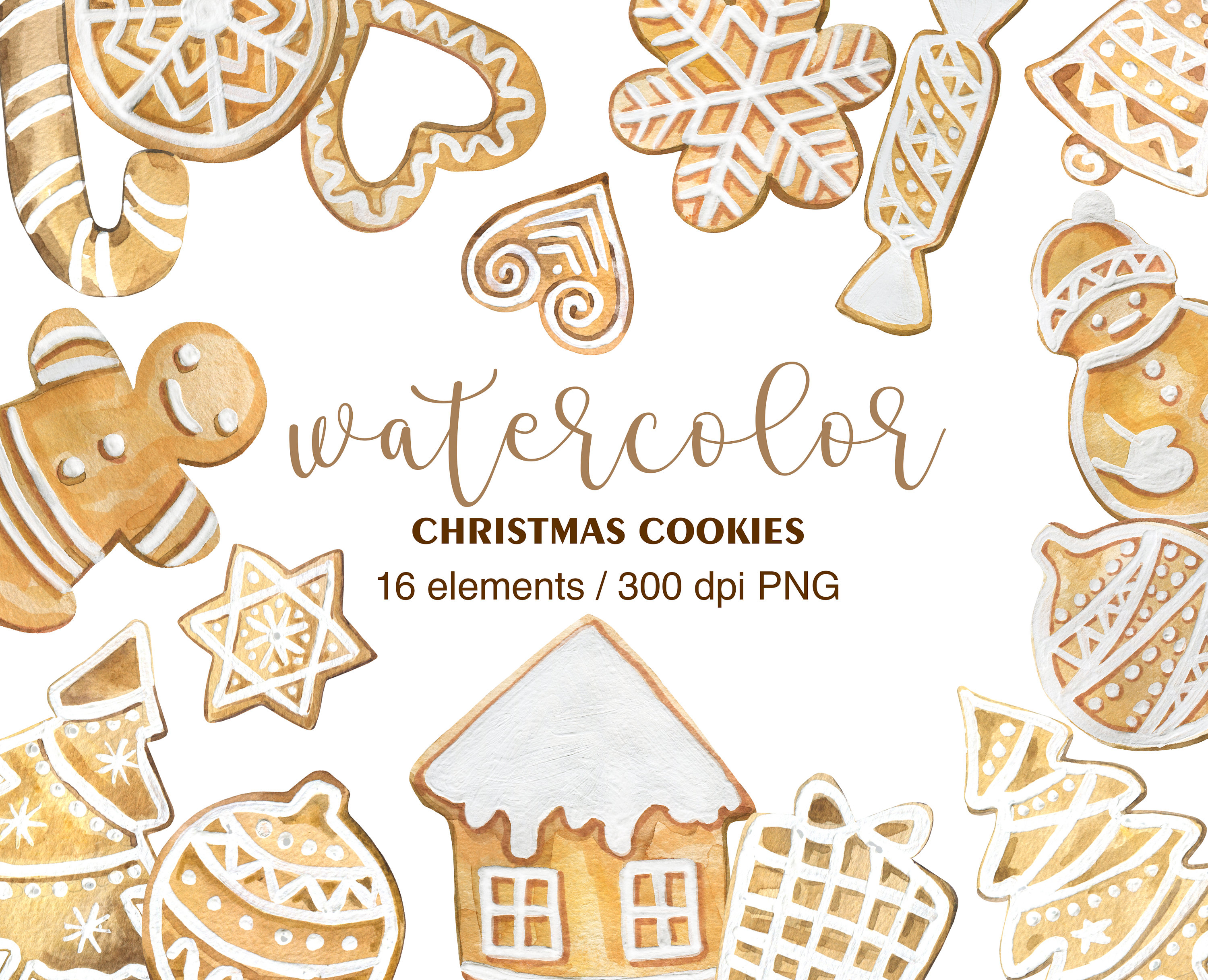 Christmas Gingerbread Watercolor Clipart PNG Watercolor - Etsy