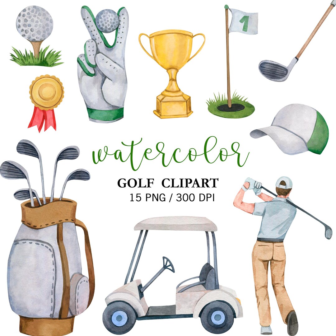 Watercolor Golf Clipart PNG Golf Cart Stick Ball, Watercolor Sports ...