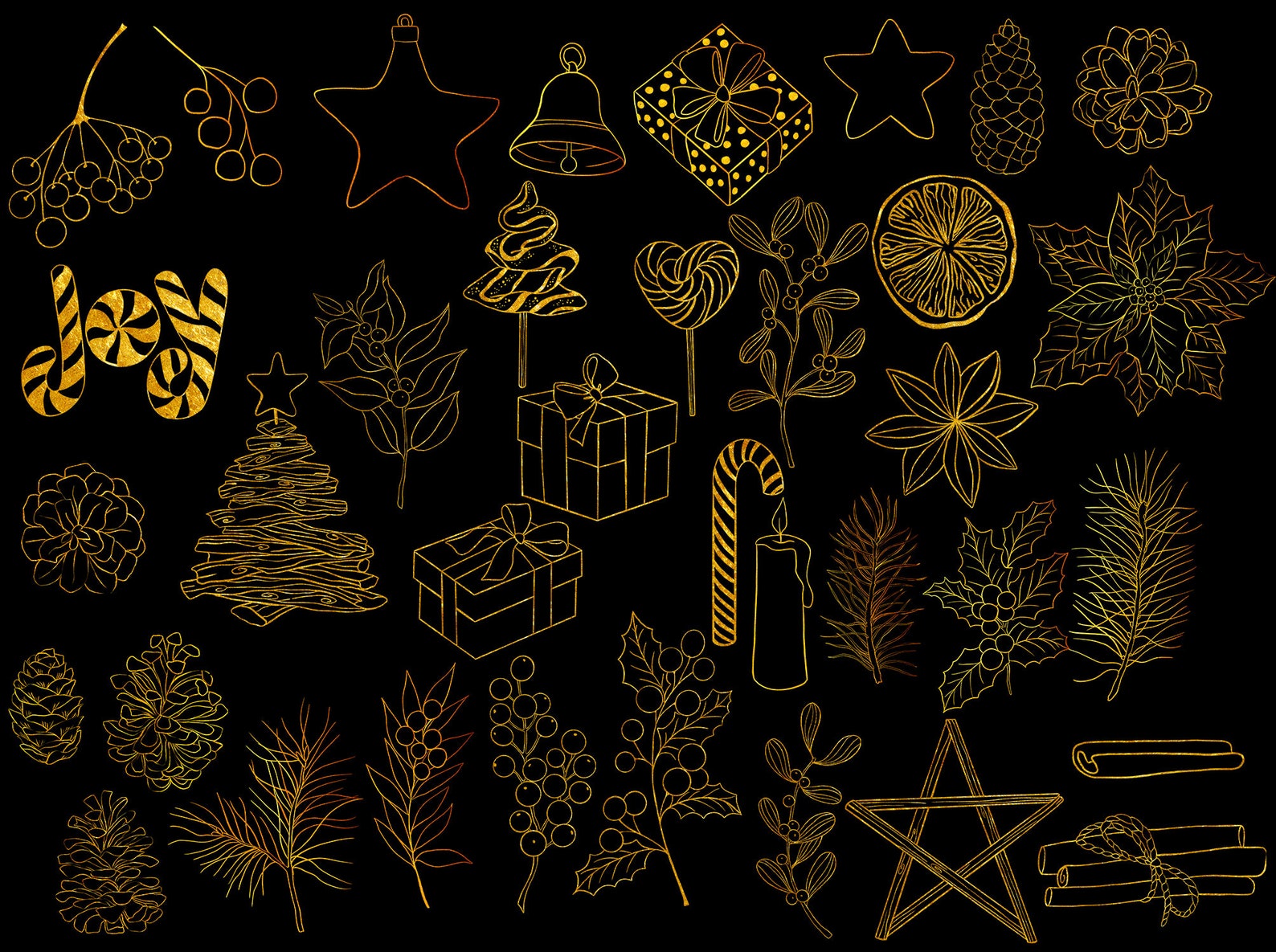 Christmas Gold Clipart Christmas Decor Christmas PNG Gold - Etsy