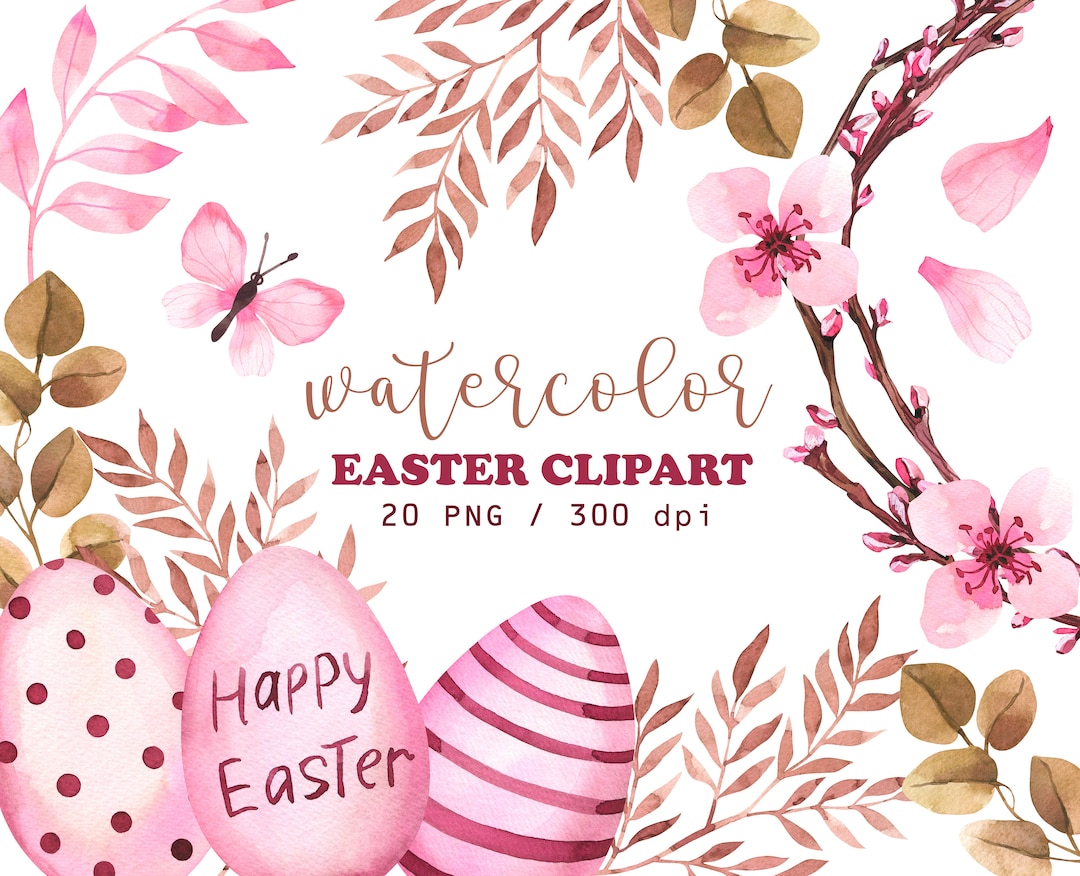 Easter Watercolor Clipart, Easter Eggs, Watercolor Easter Wreath ...