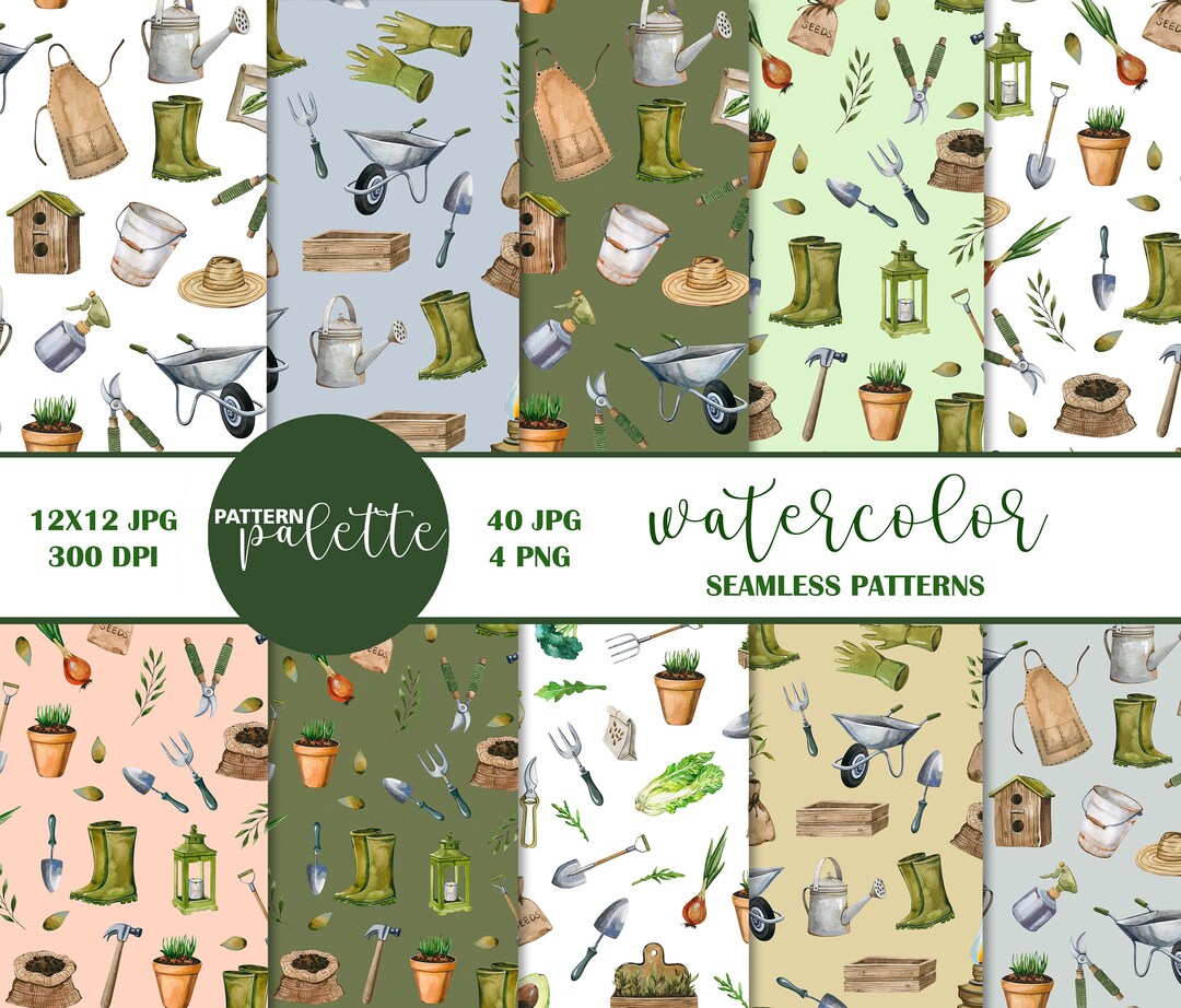 Watercolor Garden Patterns, Digital Paper Pack, Printable Fabric ...