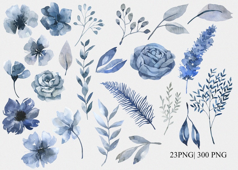 Watercolor Indigo Blue Flowers Clipart Floral Clipart PNG | Etsy