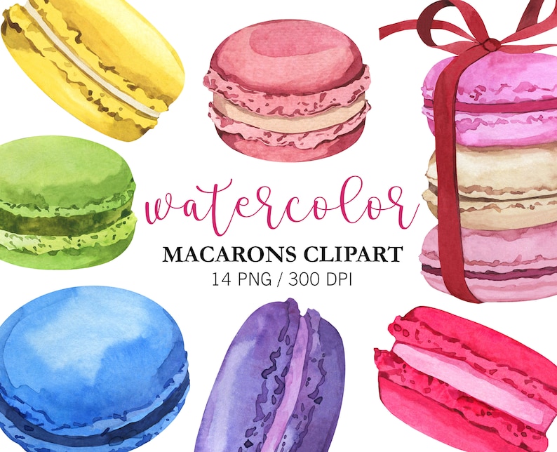 Watercolor Macarons Clipart, French Macarons Clipart, Watercolor Bakery ...