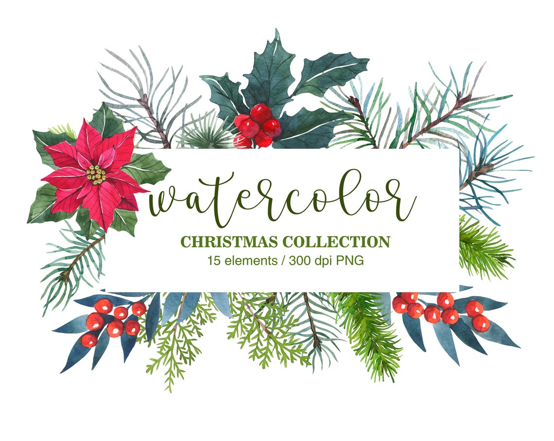 Watercolor Winter Clipart. PNG. Christmas Clipart. Pine - Etsy