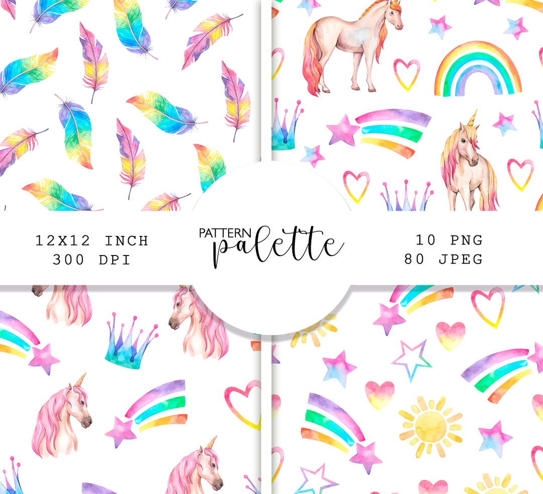 Watercolor Rainbow Unicorn Seamless Pattern, Unicorn Birthday Decor ...