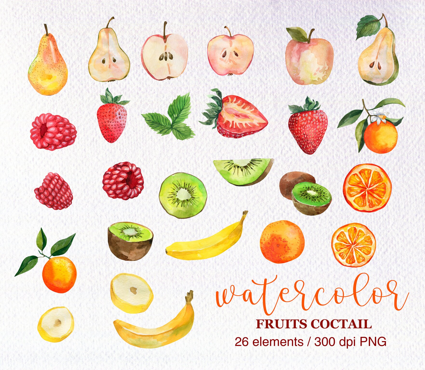 Watercolor Fruits Coctail Summer Clipart Watercolor Tropical | Etsy