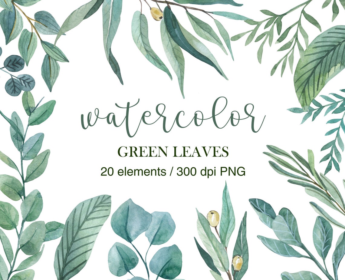 Watercolor Greenery Clipart Greenery Clipart Green Foliage - Etsy