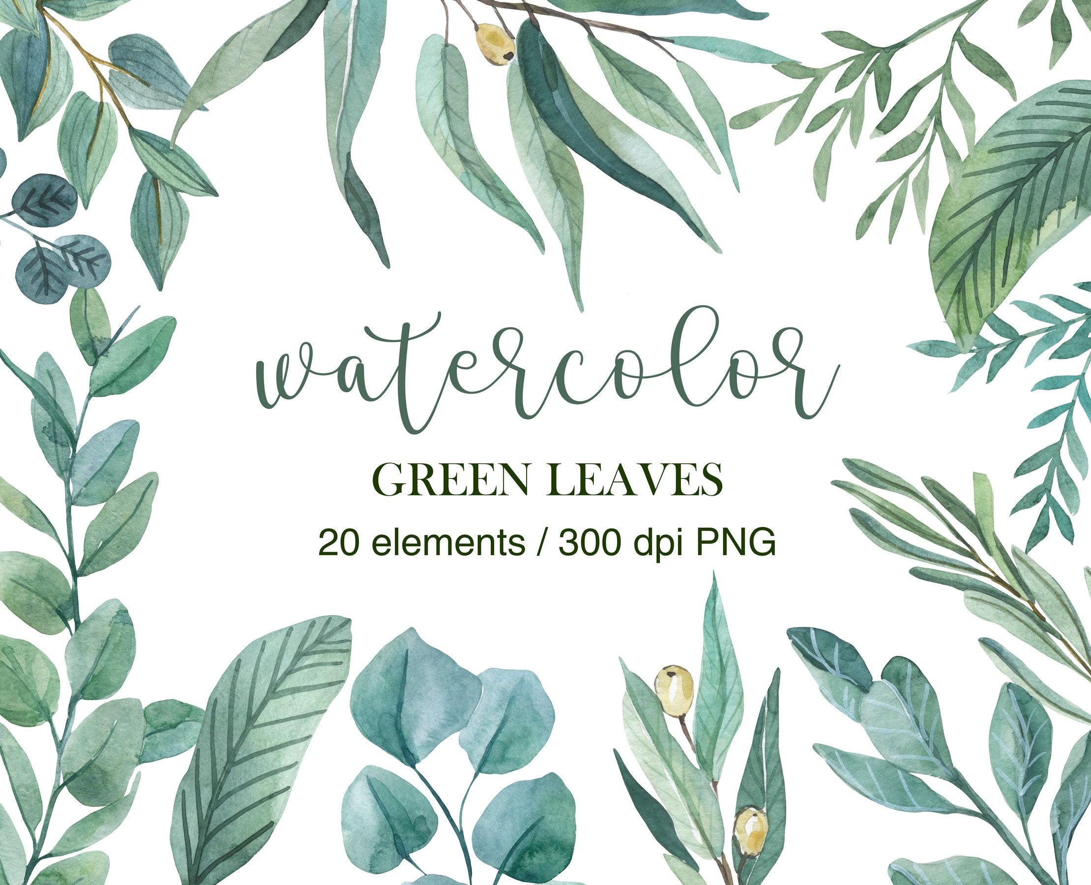 Watercolor Greenery Clipart Greenery Clipart Green Foliage - Etsy
