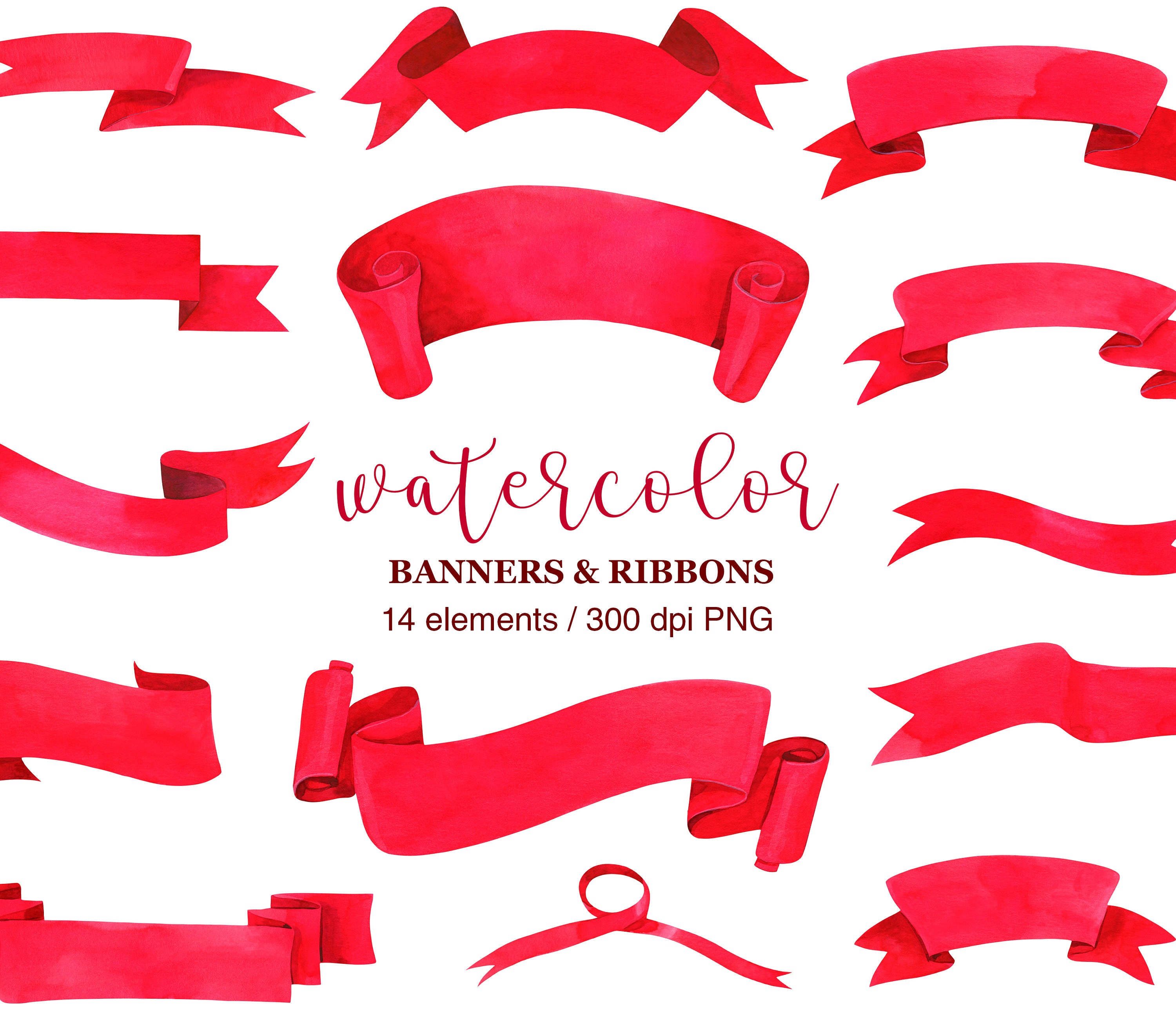 Watercolor Red Banner Clipart Red Ribbon Clipart Watercolor - Etsy