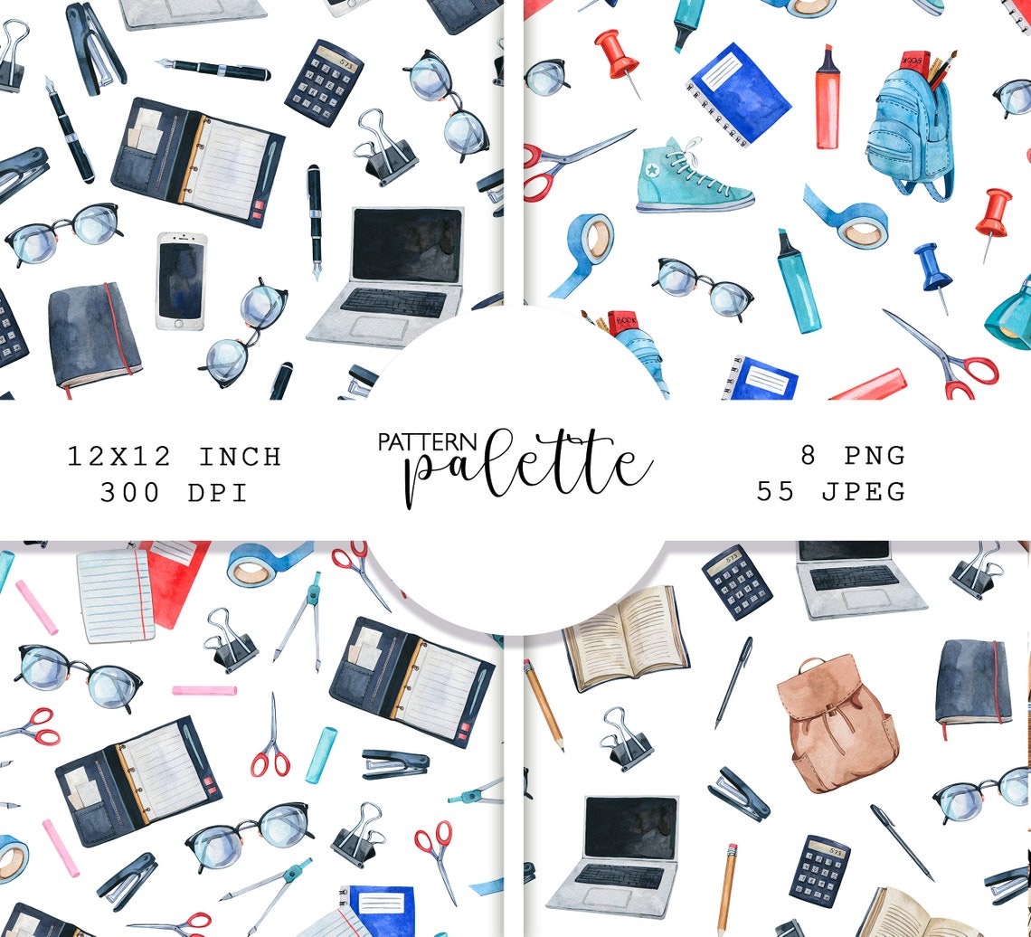 Watercolor School Patterns Back to School Paper School - Etsy