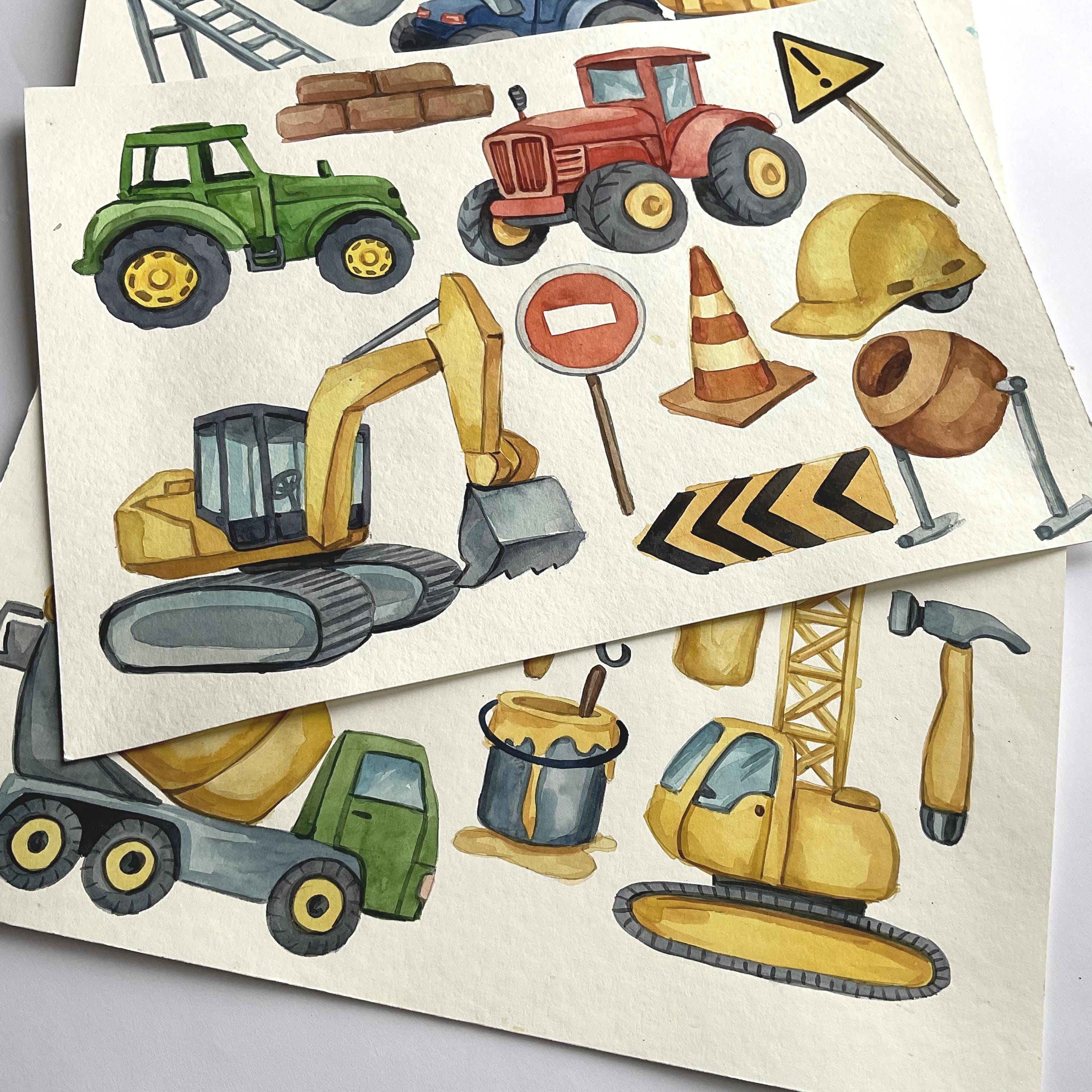 Watercolor Construction Truck Clipart PNG Vehicle Set Hand Painted ...