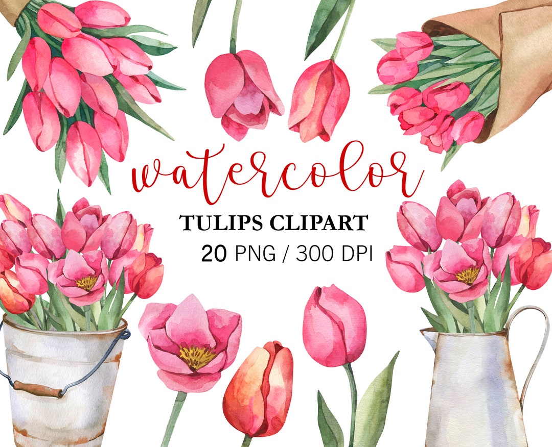 Watercolor Flowers Clipart, Tulip Clipart, Love PNG, Floral Wreath ...