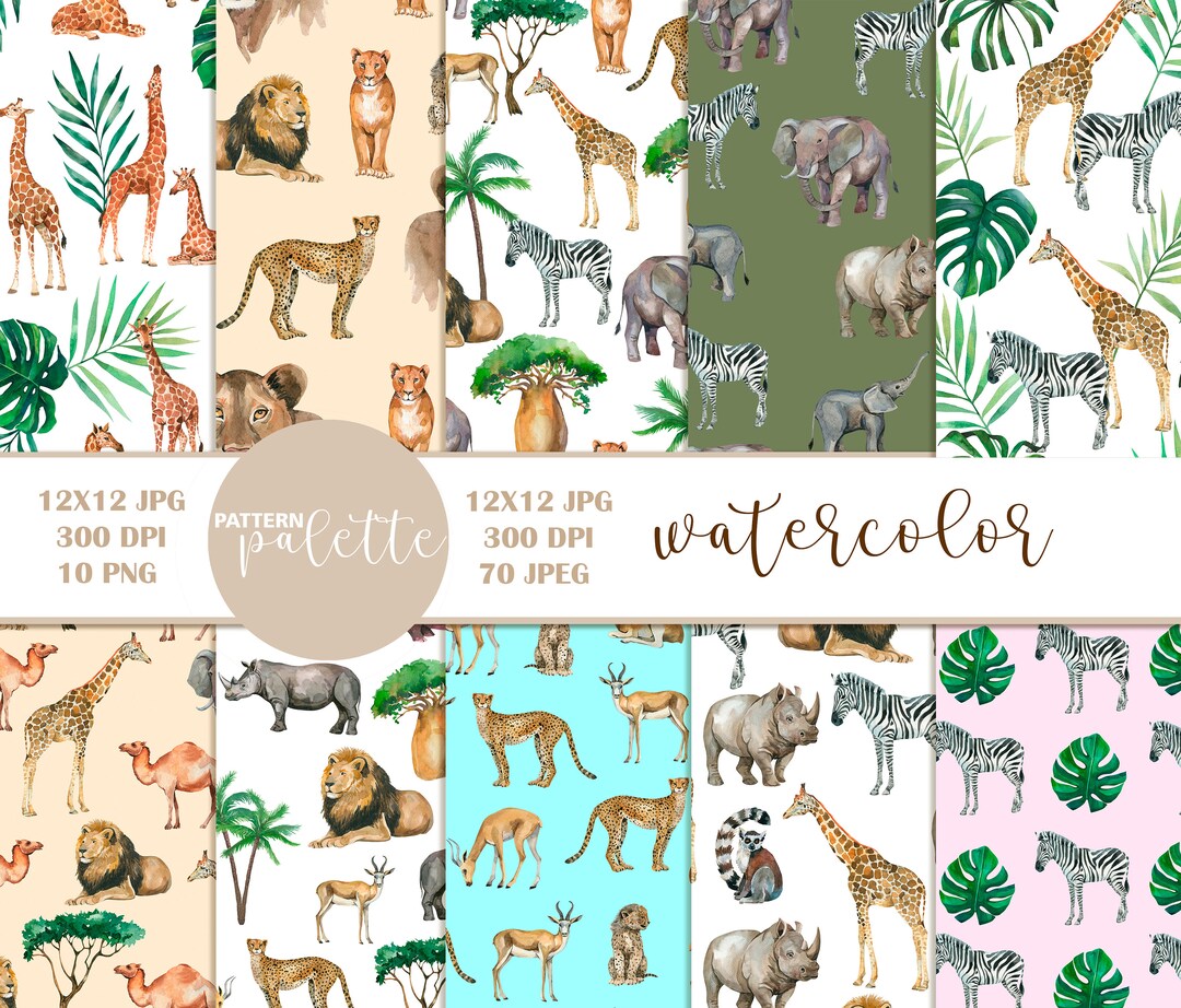 Watercolor African Animals Patterns, Savannah Animals, Wild Life, PNG ...