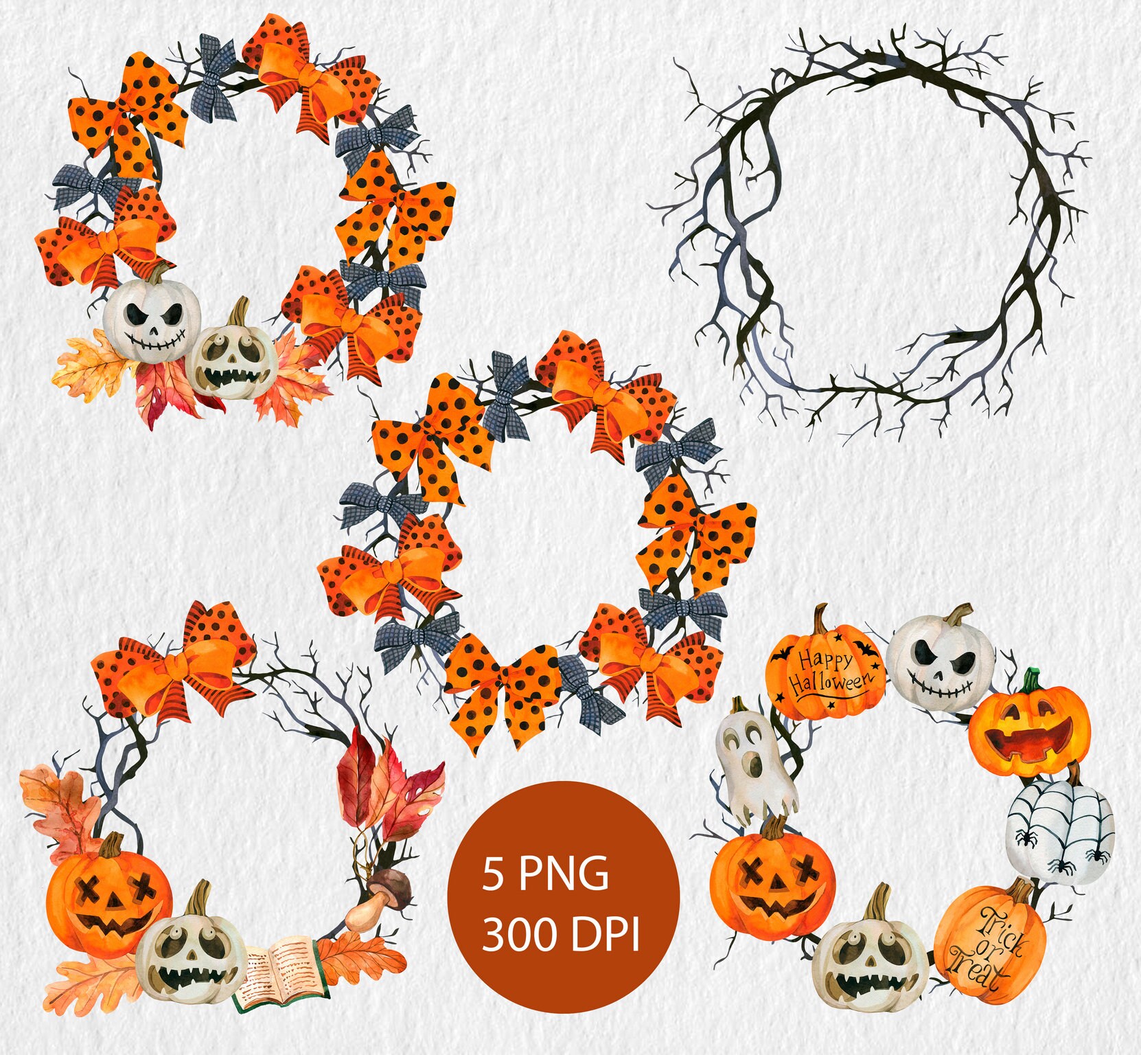 Watercolor Halloween Wreath PNG Halloween Clipart Fall - Etsy