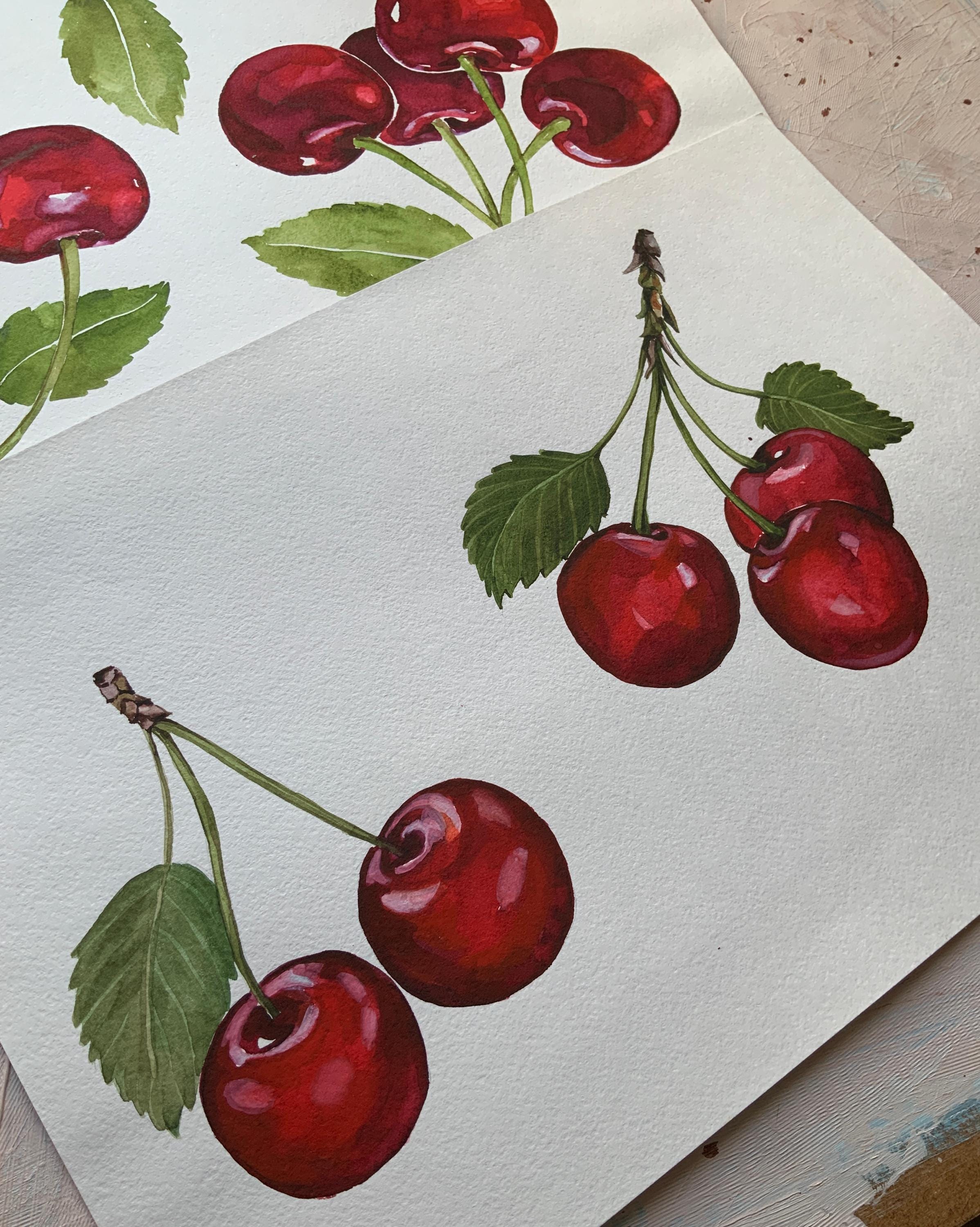 Watercolor Cherry Clip Art, Hand Painted Cherries, Cherry Fruit Trees ...