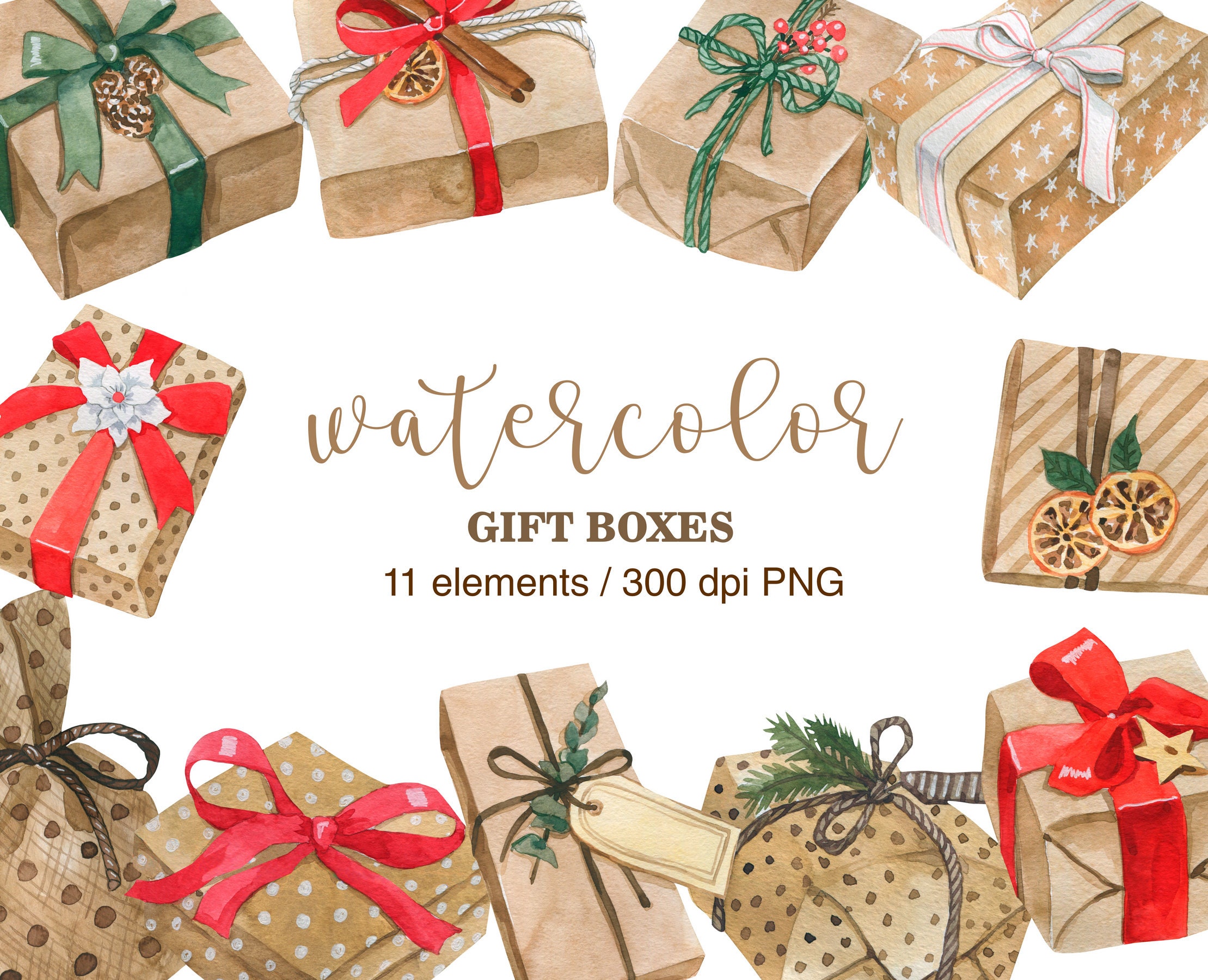 Watercolor Gift Box Clipart PNG Christmas Presents Craft - Etsy UK
