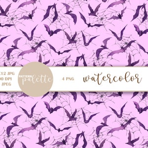 Watercolor Halloween Seamless Patterns, Halloween Digital Paper, PNG ...