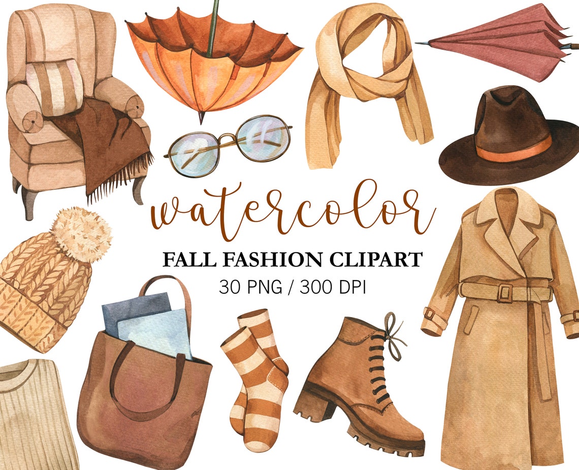 Watercolor Fall Fashion Clipart Watercolor Clothes Fall PNG - Etsy